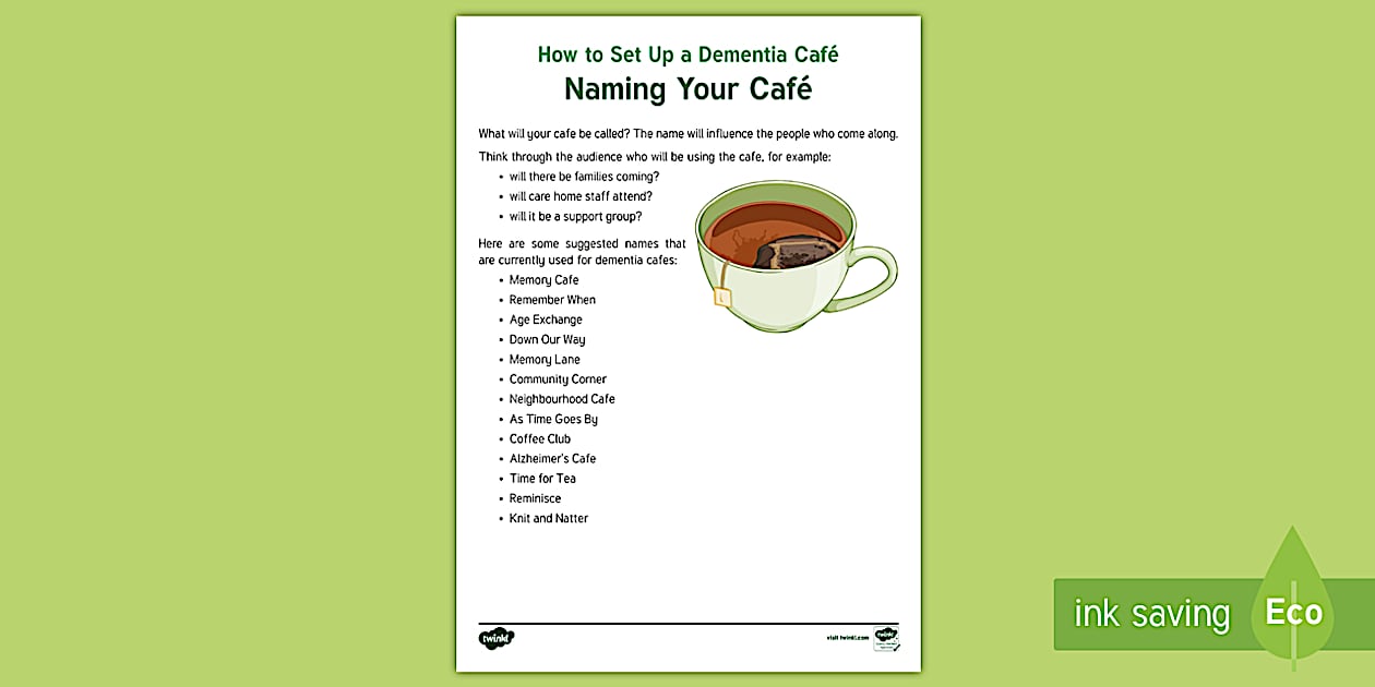 How to Set Up a Dementia Cafe: Cafe Names - Twinkl