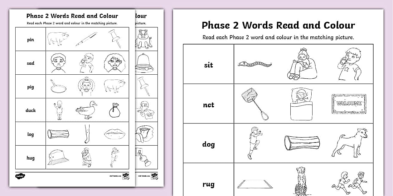 Phase 2 Read and Colour Activity Sheets - Twinkl