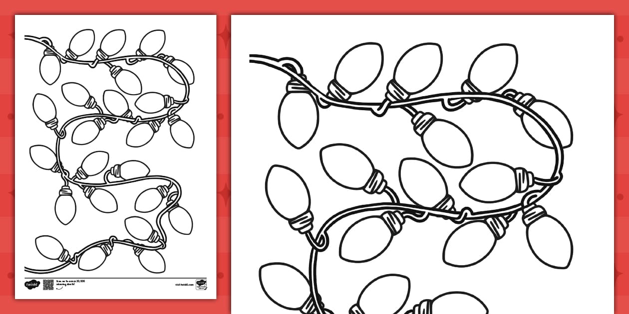String of Christmas Lights With Bulb Colouring Sheet - Twinkl