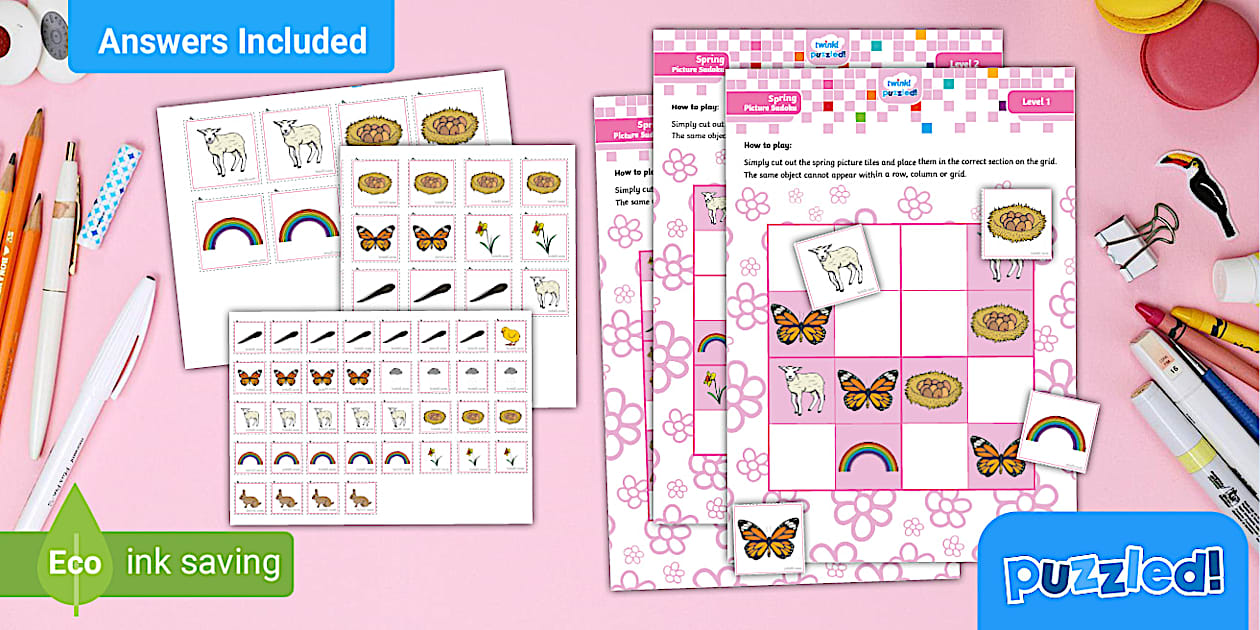 Fun Spring Sudoku Puzzle Pack - Twinkl Puzzled - kids