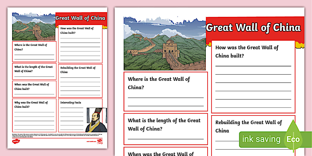 Great Wall of China Fact File Template (teacher made)