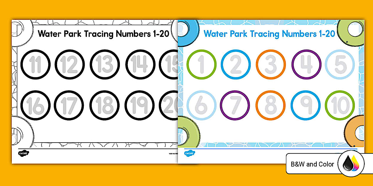Water Park Dramatic Play Tracing Numbers 1-20 Activity Mat