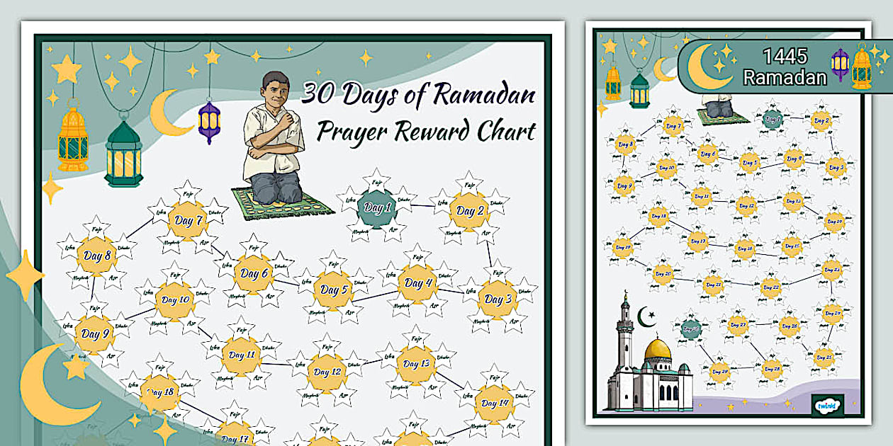 30 Days of Ramadan - Prayer Reward Chart (Teacher-Made)