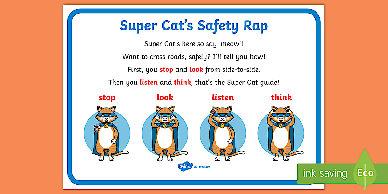 Super Cat's Road Safety Rap A4 Display Poster - Twinkl