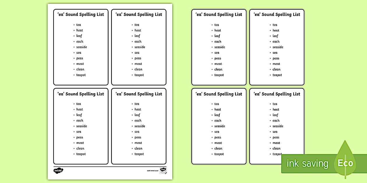 Words with ‘ea’ in Them – Phonics List Cards for Spelling