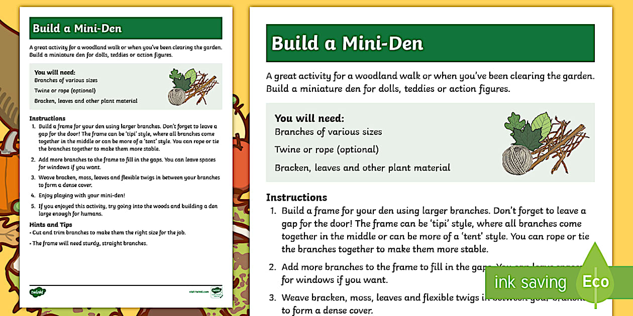 Make a Mini-Den Worksheet / Early Years Dens (teacher made)