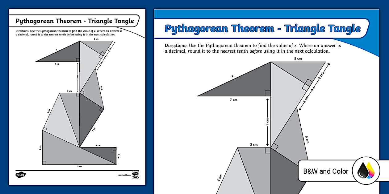 Eighth Grade Pythagorean Theorem Triangle Tangle Worksheet