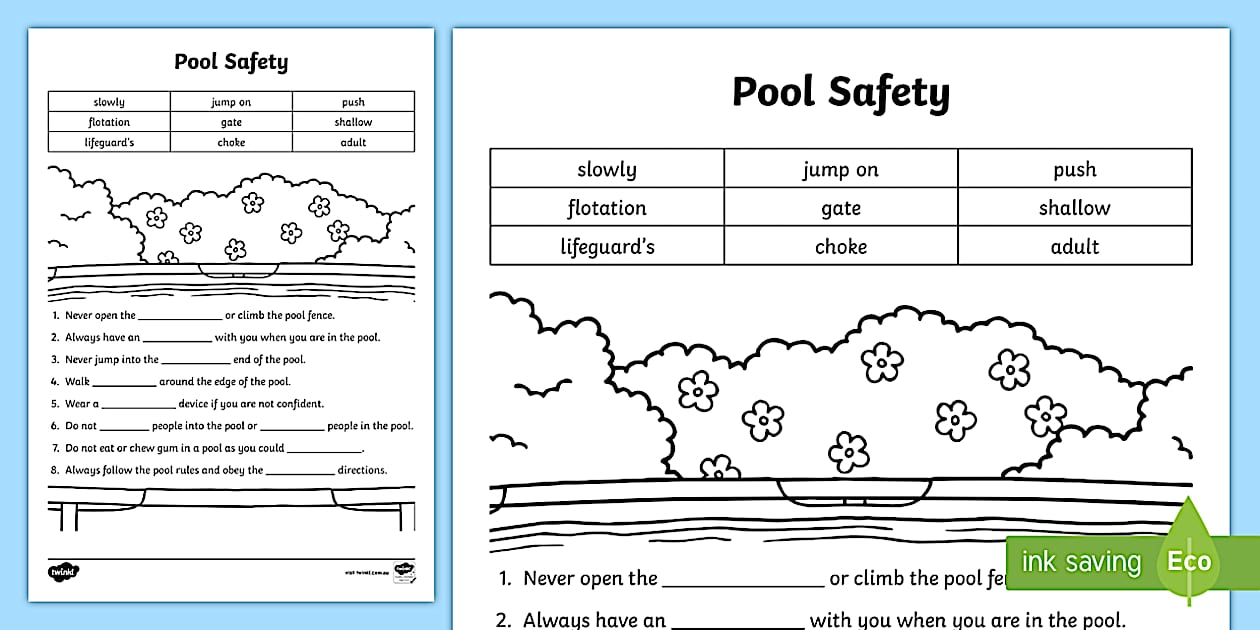 VIC Pool Safety Cloze Worksheet (teacher made) - Twinkl