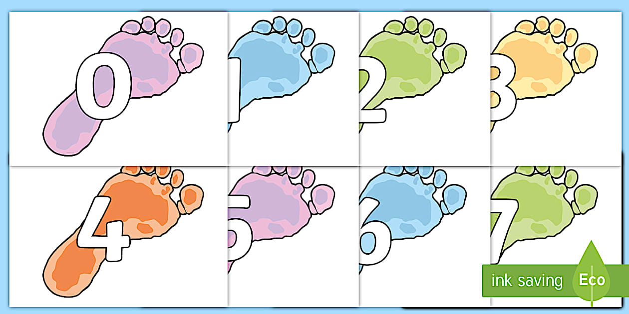 Numbers 0-10 on Footprints (teacher made) - Twinkl