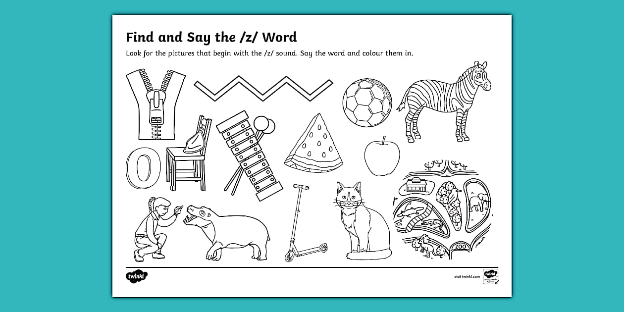 Find and Say the /z/ Word Colouring Sheet (Teacher-Made)