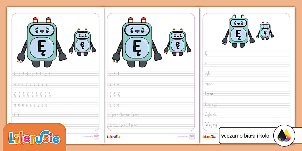 Literuś Ę uczy pisać literkę Ę | Nauka pisania - Twinkl