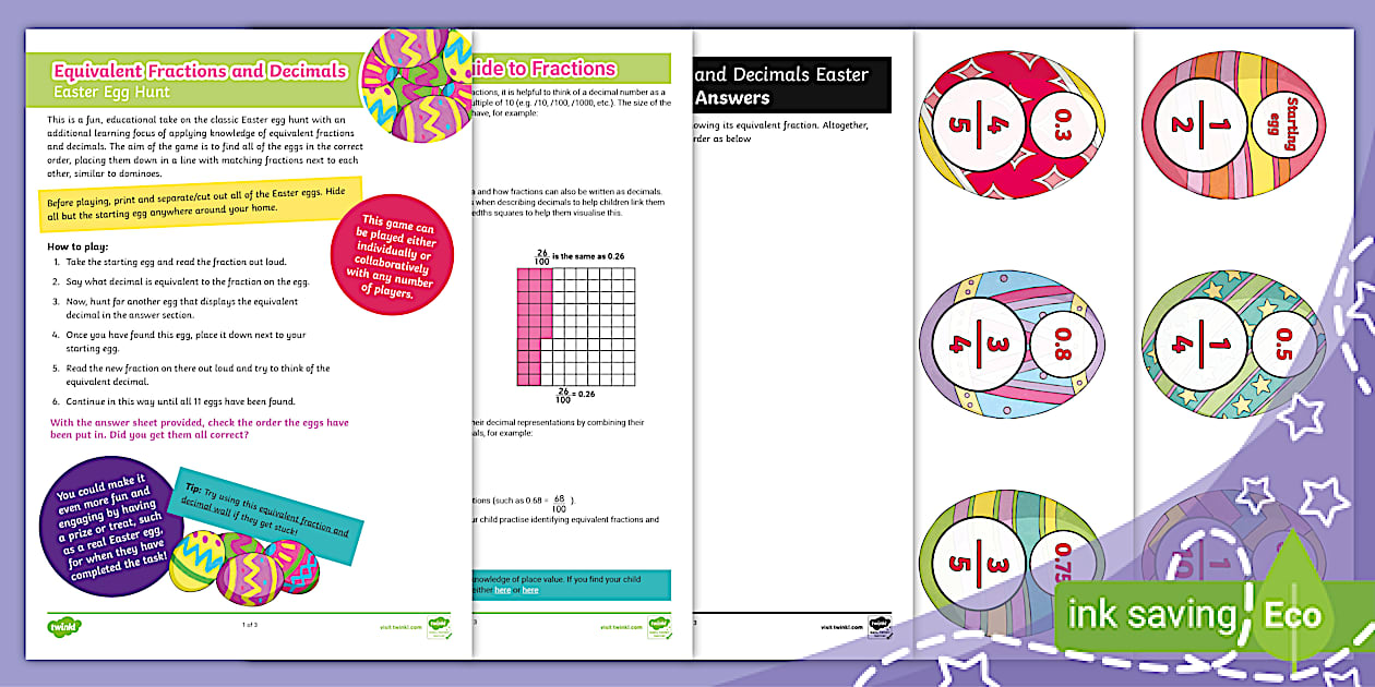 Fractions and Decimals Easter Egg Hunt Game (teacher made)