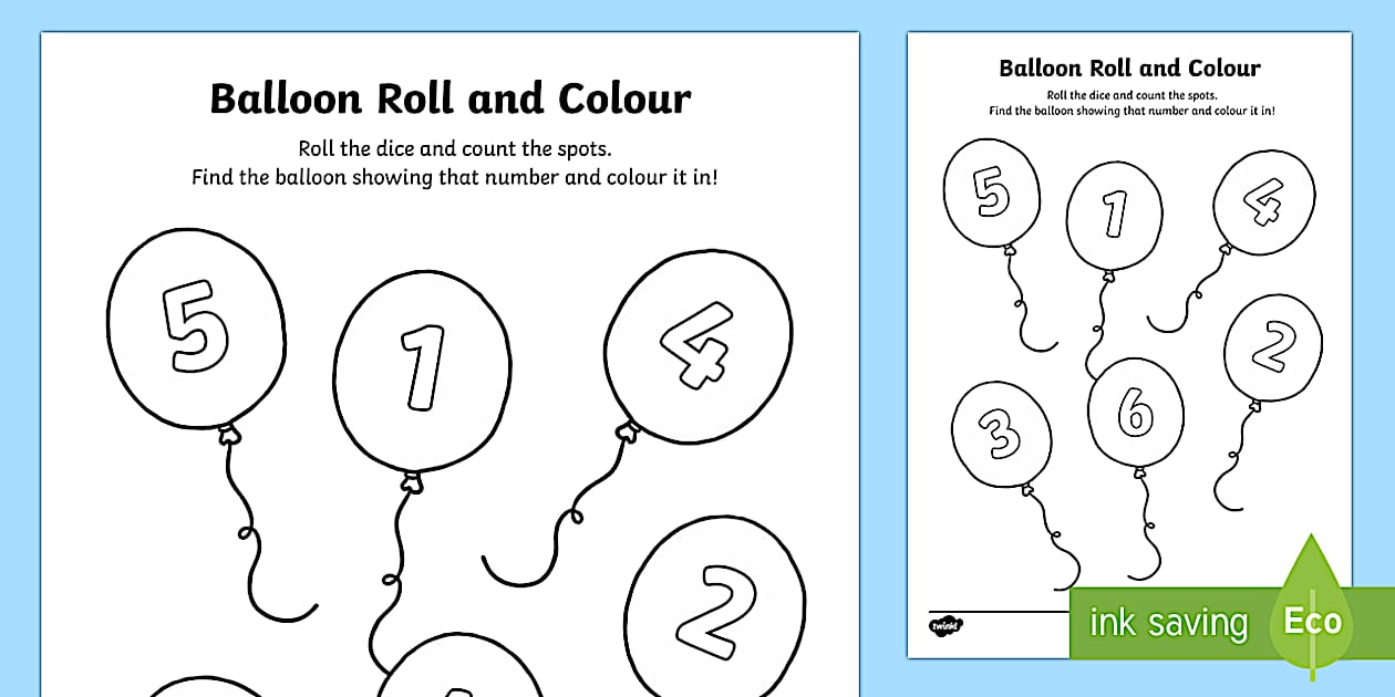 Balloon Roll and Colour Worksheet / Worksheet (teacher made)