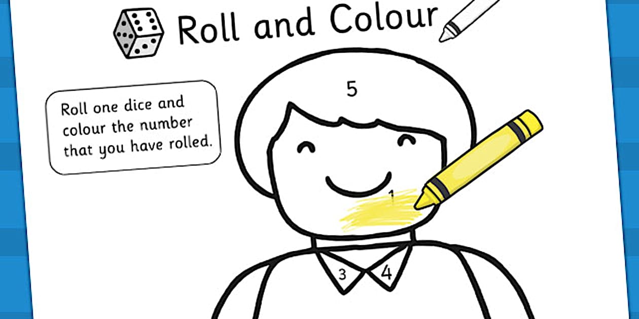Lego Man Roll and Colour Worksheet (teacher made) - Twinkl