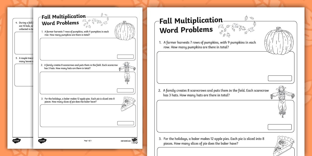 Fall Multiplication Word Problems for 3rd-5th Grade - Twinkl