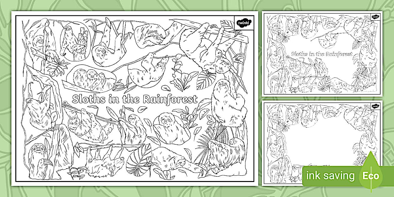 Sloths in the Rainforest Doodle Colouring Pages - Twinkl