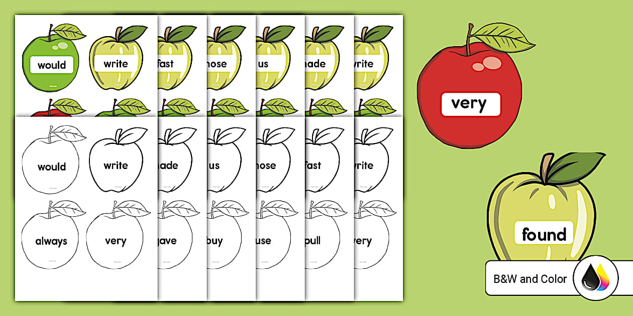 Second Grade Sight Words on Apples (teacher made) - Twinkl