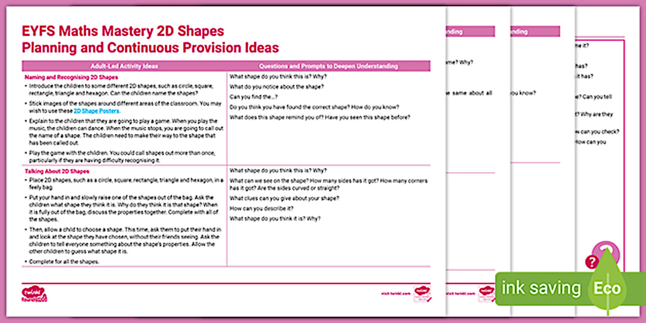 EYFS Maths Mastery 2D Shape Planning and Continuous Provision Ideas
