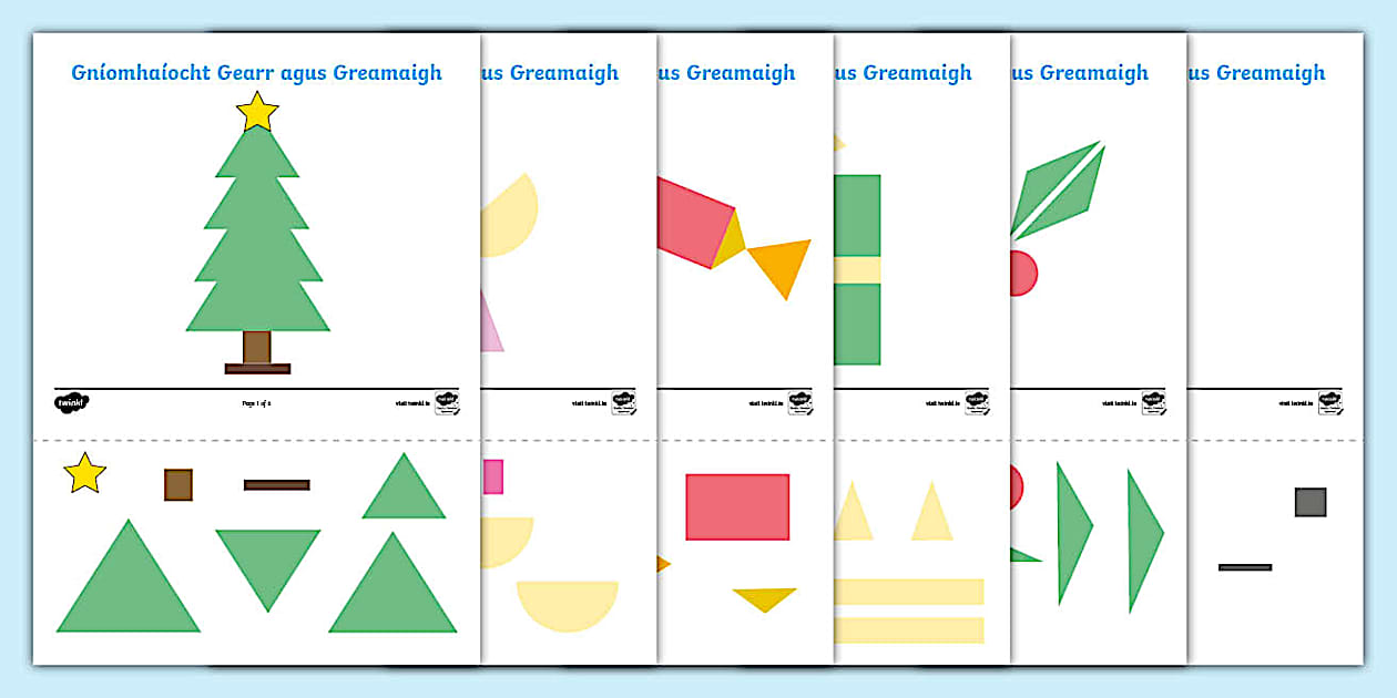2D Shape Christmas-Themed Cut and Stick Worksheets Gaeilge