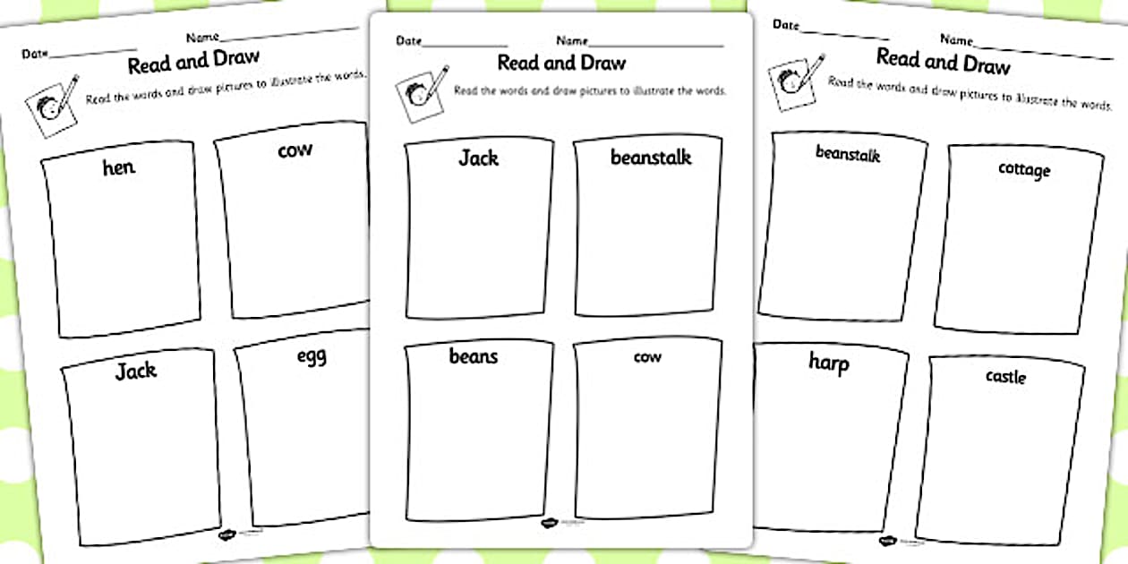 Jack and the Beanstalk Read and Draw Worksheet - Twinkl