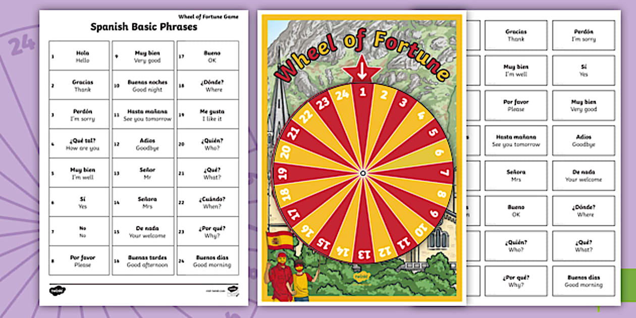 Spanish Basic Phrases Wheel of Fortune Spinning Wheel