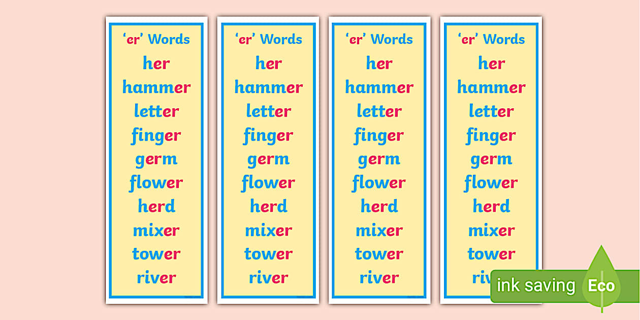 Phase 3 'er' Words Bookmarks | KS1 Phonics - Twinkl