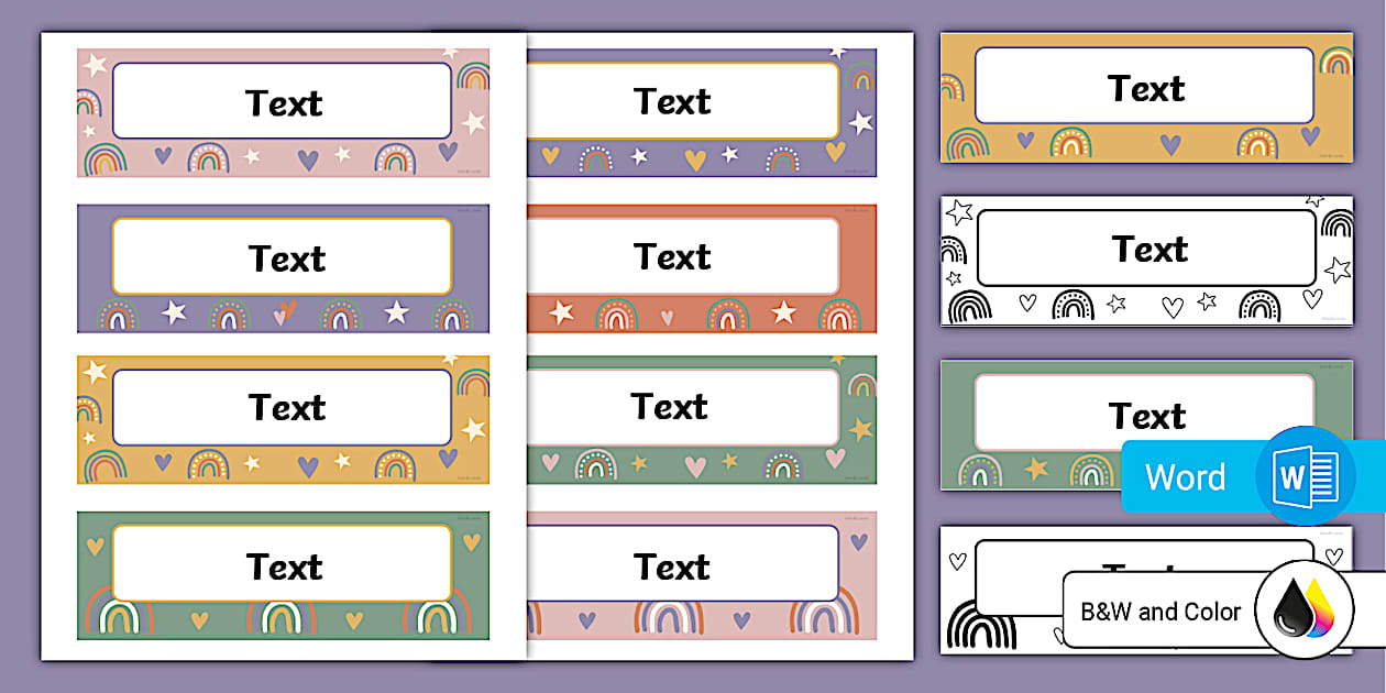 Editable Muted Rainbows Theme Labels