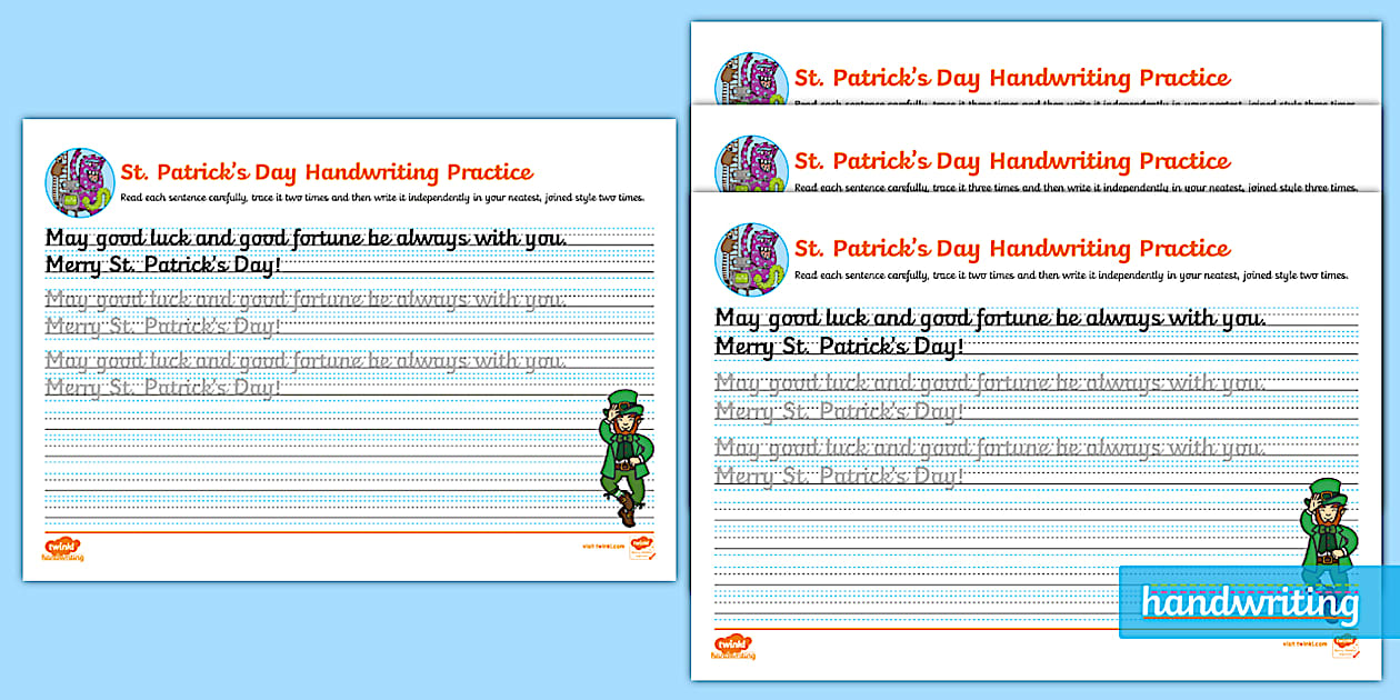 St. Patrick's Day Cursive Handwriting Practice - EYFS/KS1