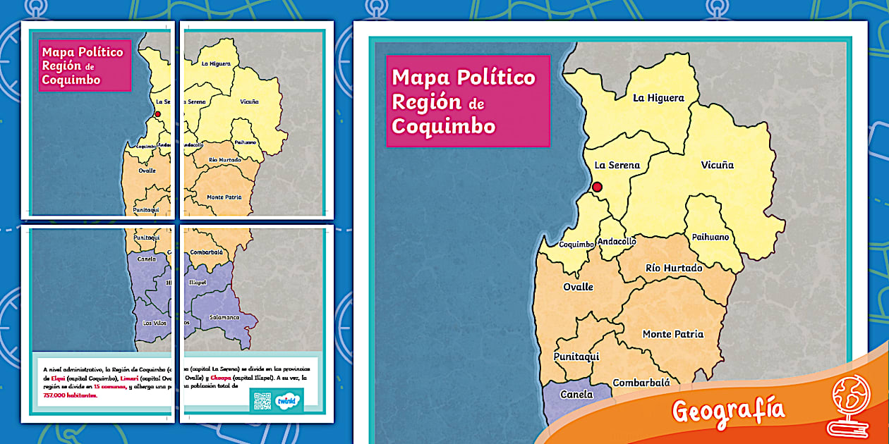 Póster XL | Mapa Político Región Coquimbo | Geografía