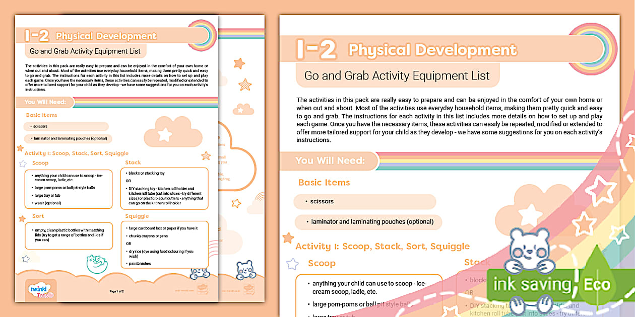 1-2 Physical Development Activity Equipment List - Twinkl