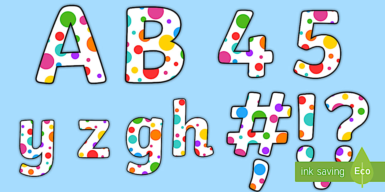 Multicolored Polka Dot Bulletin Board Letters and Numbers Pack