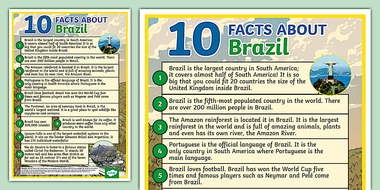 10 Facts About Brazil Display Poster (teacher made) - Twinkl