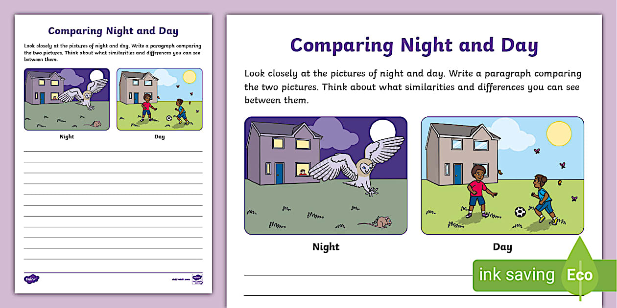 Compare Night and Day Activity Sheet (teacher made) - Twinkl
