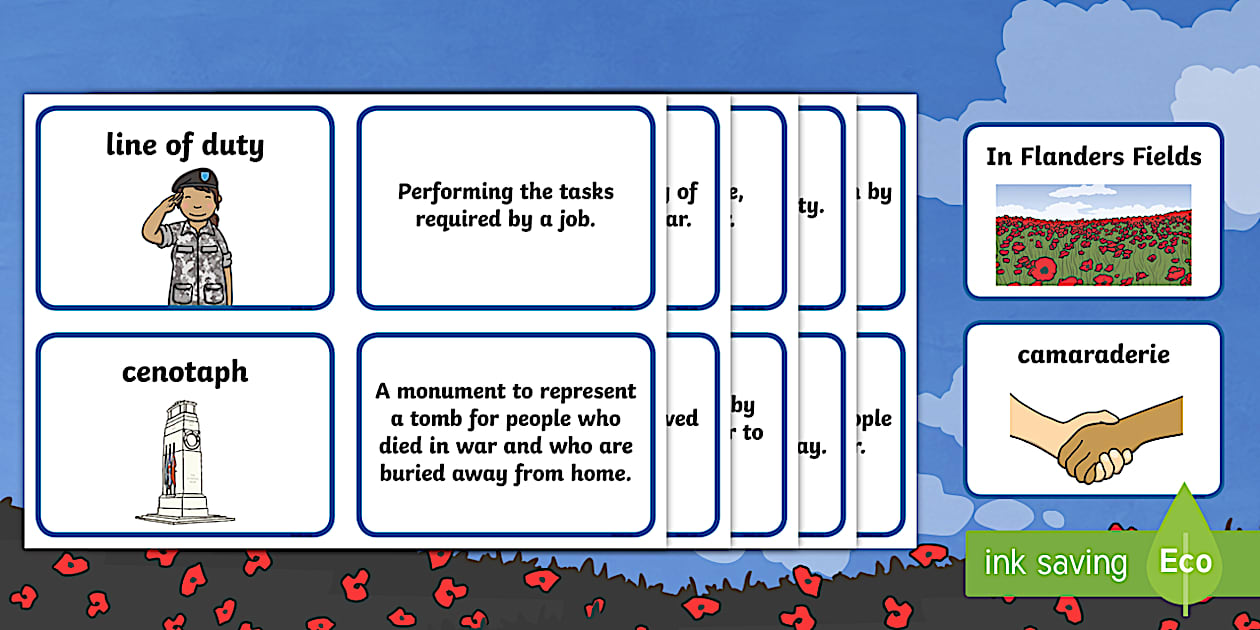 Remembrance Day Definition Flashcards (teacher made)