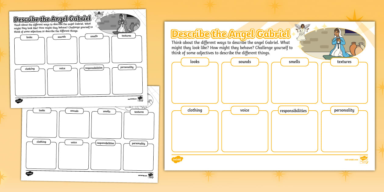 Angel Gabriel Adjectives Worksheet (teacher made) - Twinkl