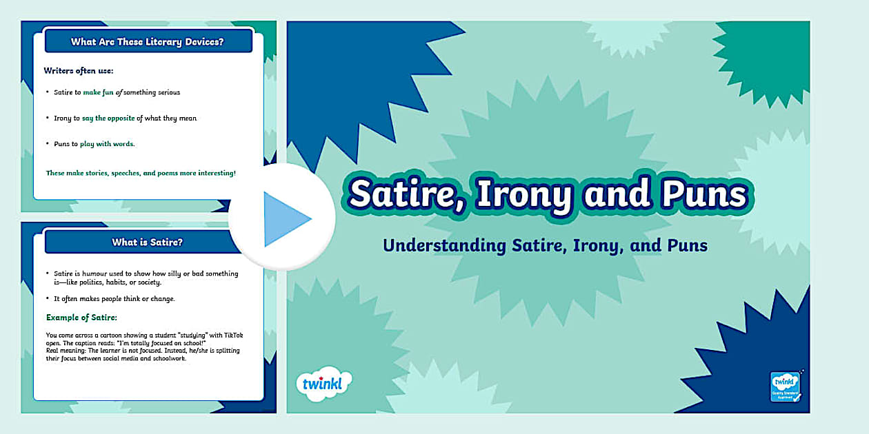 Satire, Irony, Puns PowerPoint (teacher made) - Twinkl