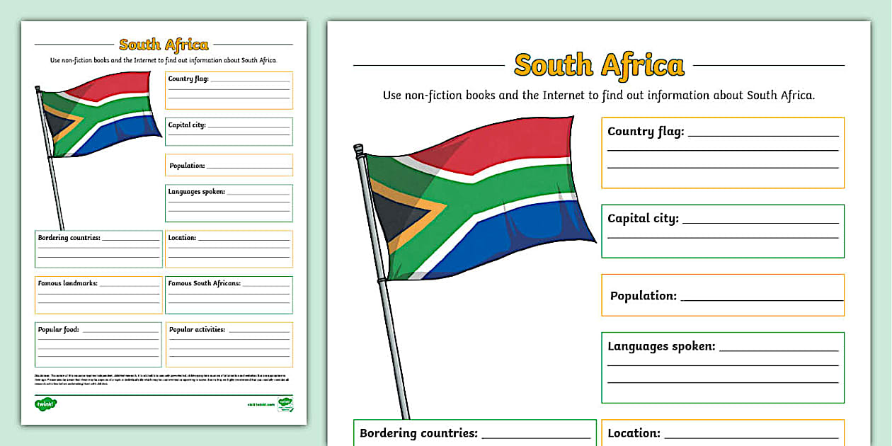 South Africa Fact File Template (teacher made) - Twinkl