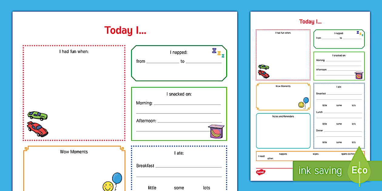 Editable Today I... Daily Diary Food and Nap Record - Twinkl