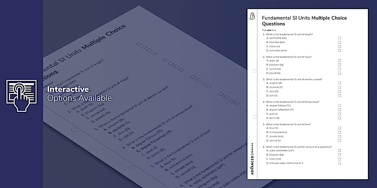 A Level Physics: SI Units Multiple Choice Questions - Twinkl
