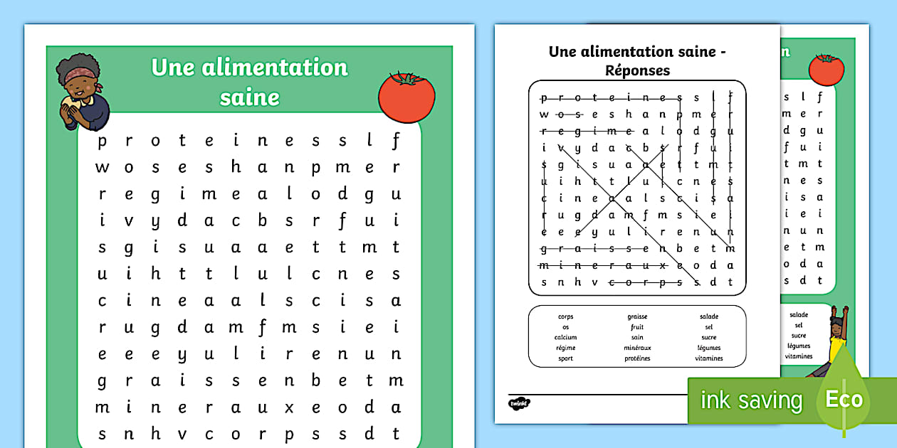 Mots mêlés : une alimentation saine (teacher made)