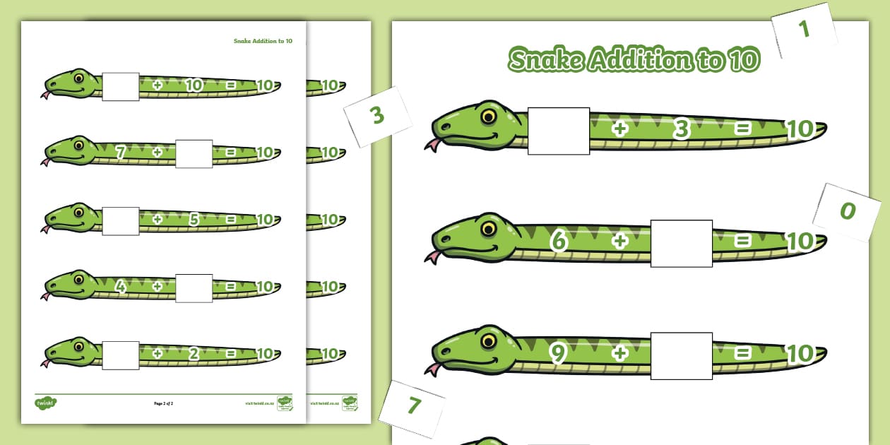 Snake Addition to 10 Activity Sheet (teacher made) - Twinkl