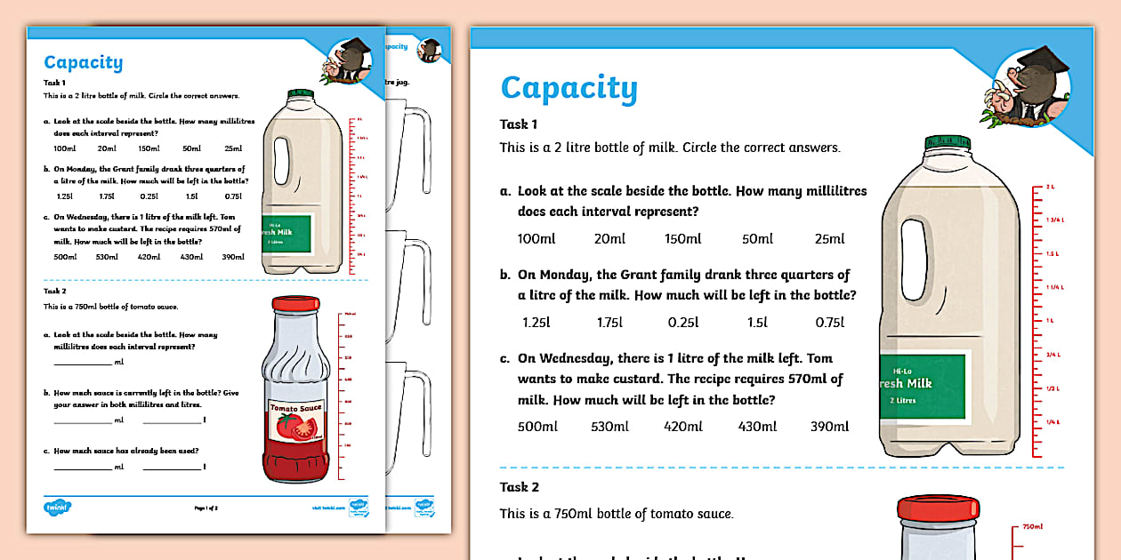 Capacity Activity Sheets (Teacher-Made) - Twinkl