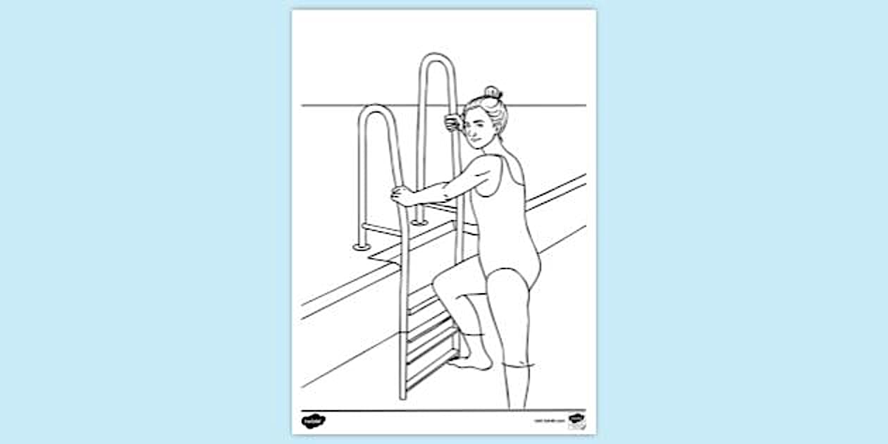 Climbing in Pool Colouring Sheet | Colouring Sheets - Twinkl