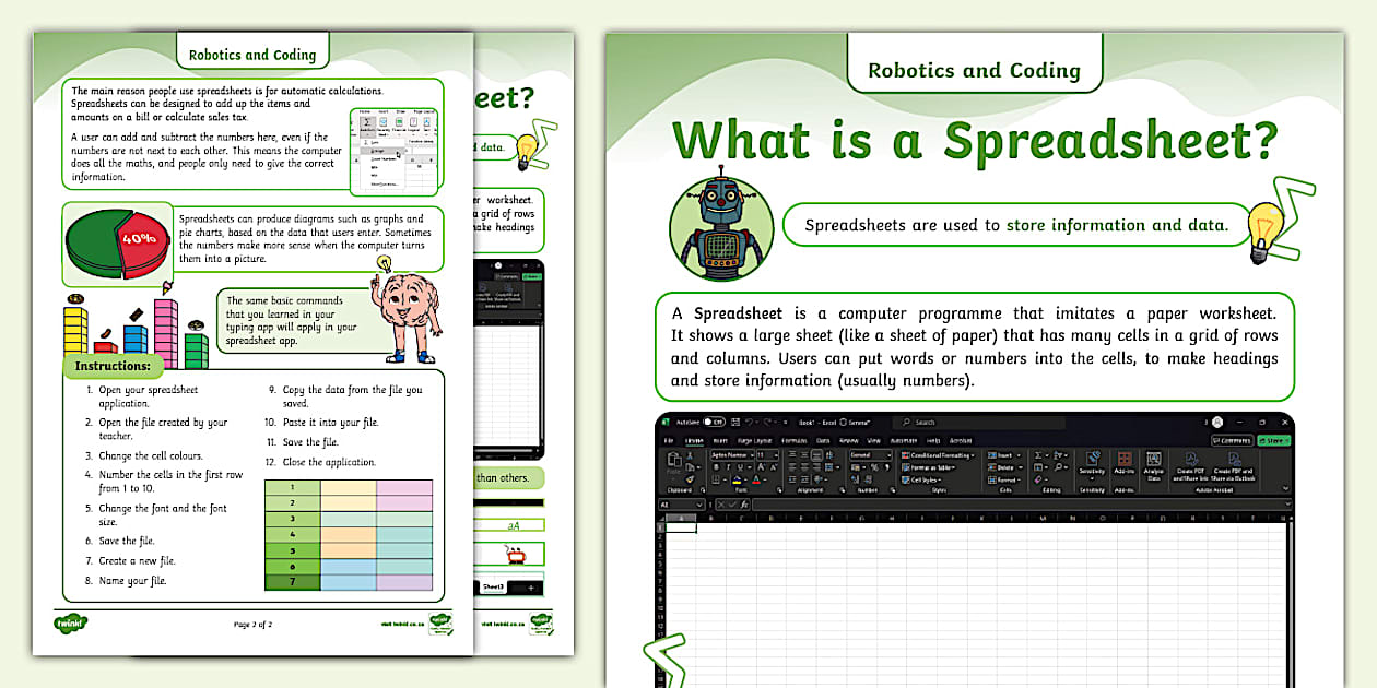Grade 3 Robotics and Coding What is a Spreadsheet? | Twinkl