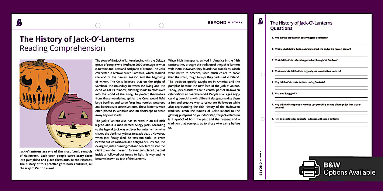 The History of Jack-O'-Lanterns Reading Comprehension