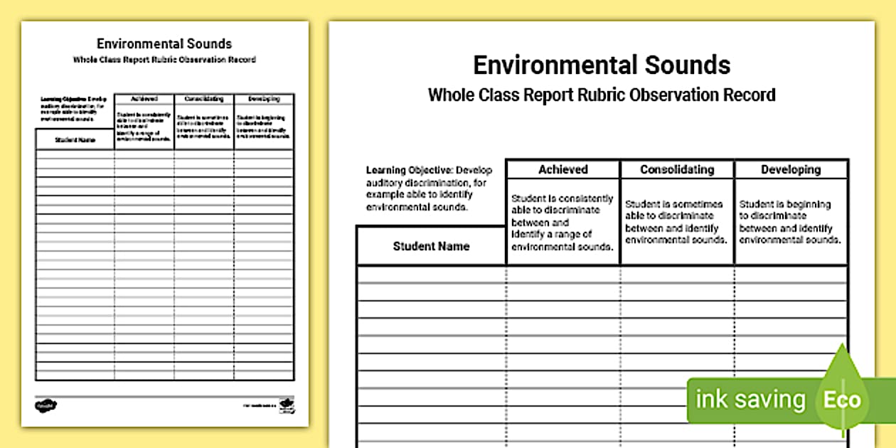 Environmental Sounds EYLF Assessment Rubric