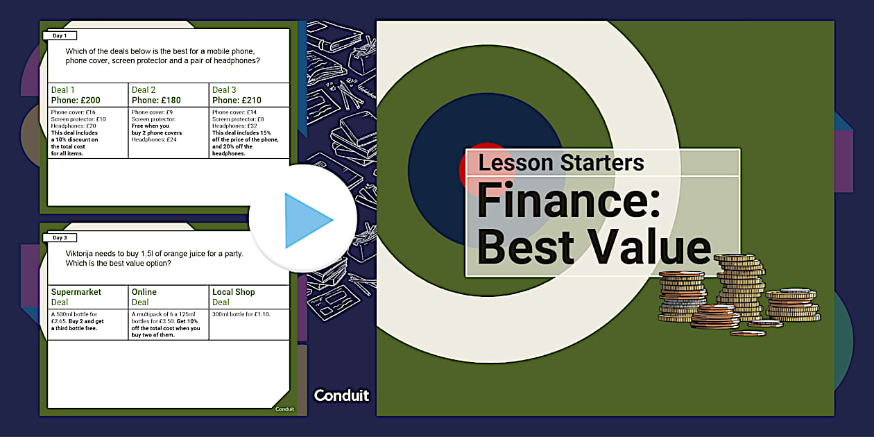 Finance: Best Value - Five Lesson Starters PowerPoint