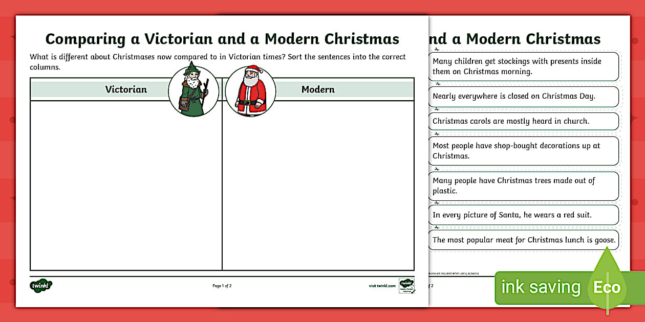 Comparing a Victorian and a Modern Christmas Activity Sheet