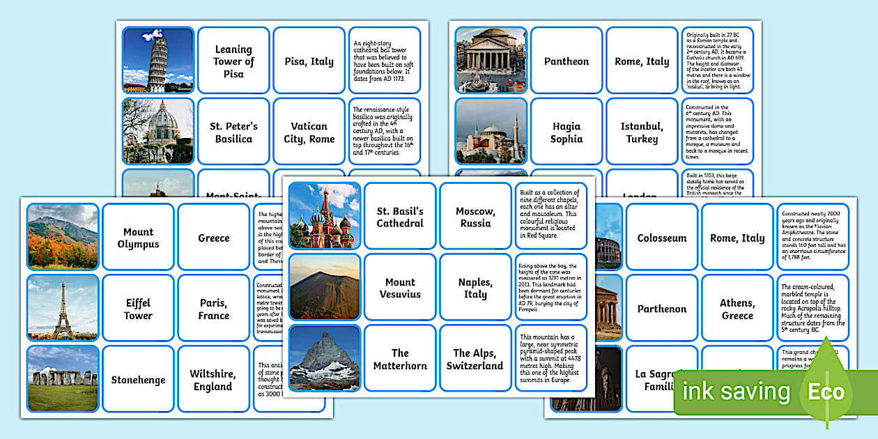Editable European Landmarks Fact Cards (teacher made)