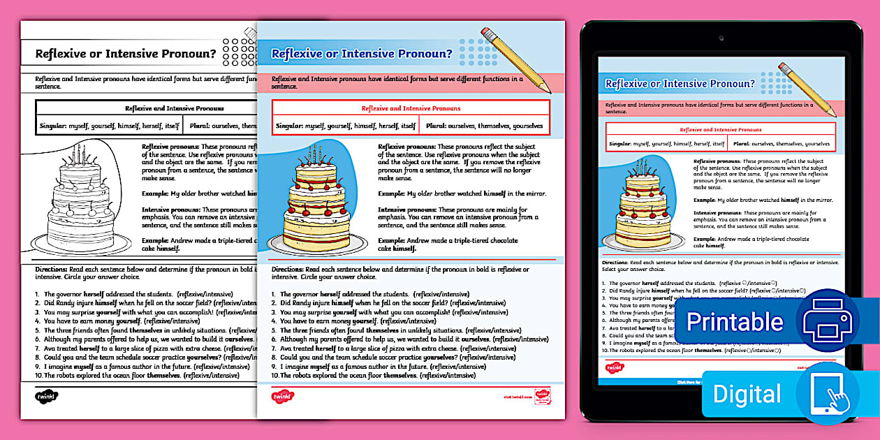 Reflexive vs Intensive Pronouns Worksheet | ELA | Twinkl USA